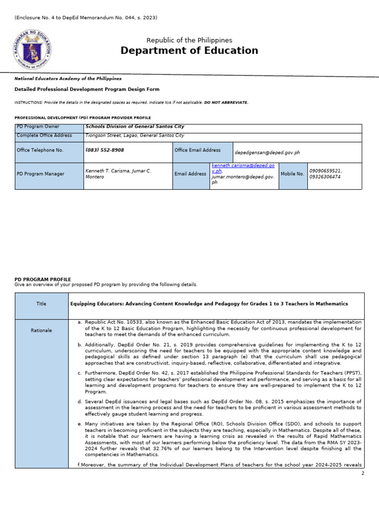 PD Design On Training On Content Knowledge and Pedagogy For Key Stage 1 Teachers | PDF ...