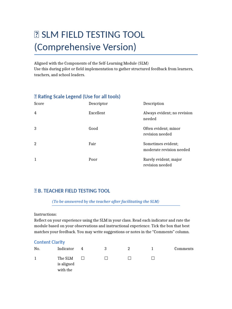 SLM Field Testing Teacher Grouped Focus | PDF | Cognitive Psychology ...