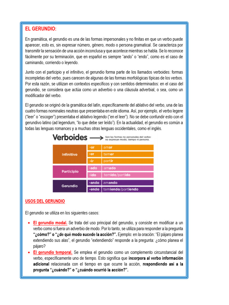 El Gerundio | PDF | Verbo | Gramática