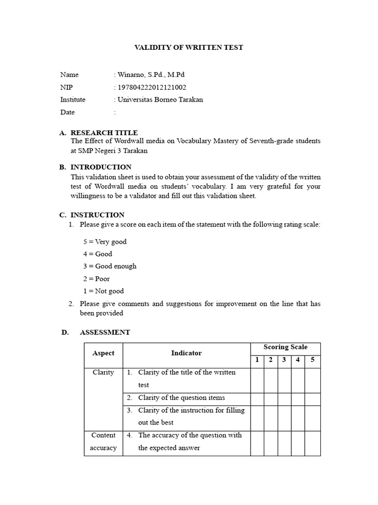 Validity Assessment of Vocabulary Test | PDF