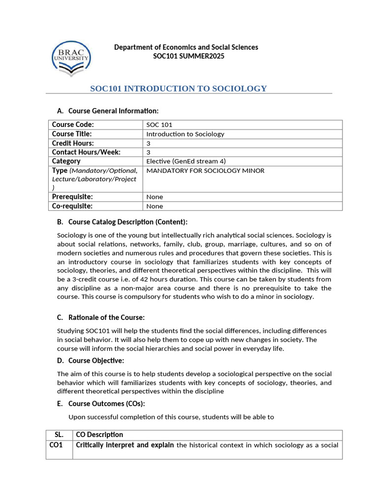 SOC101: Intro to Sociology Syllabus | PDF | Sociology | Behavioural ...