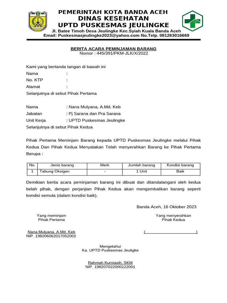 BA Pinjam Barang | PDF