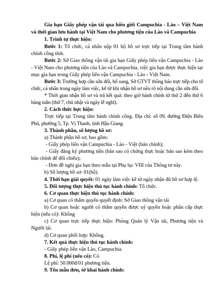 Gia Han Giay Phep Van Tai Qua Bien Gioi Campuchia - Lao - Viet Nam Va Thoi Gian Luu Hanh Tai ...
