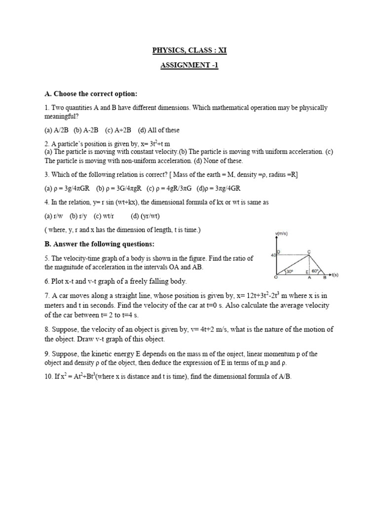 Physics Assignment1 Xi 25 | PDF