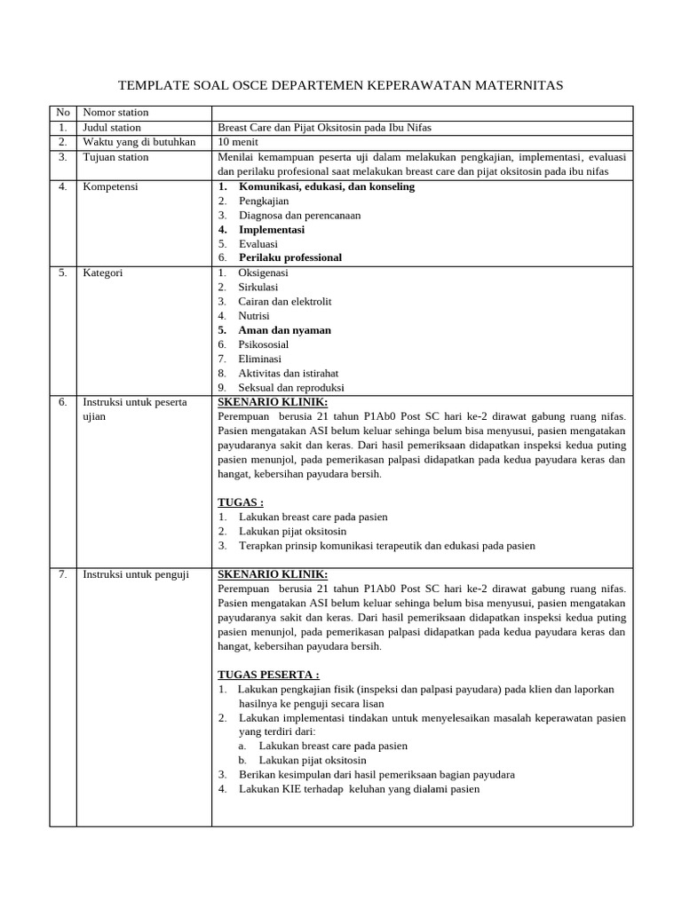 Soal Osce Breast Care s1 Pos 5 | PDF