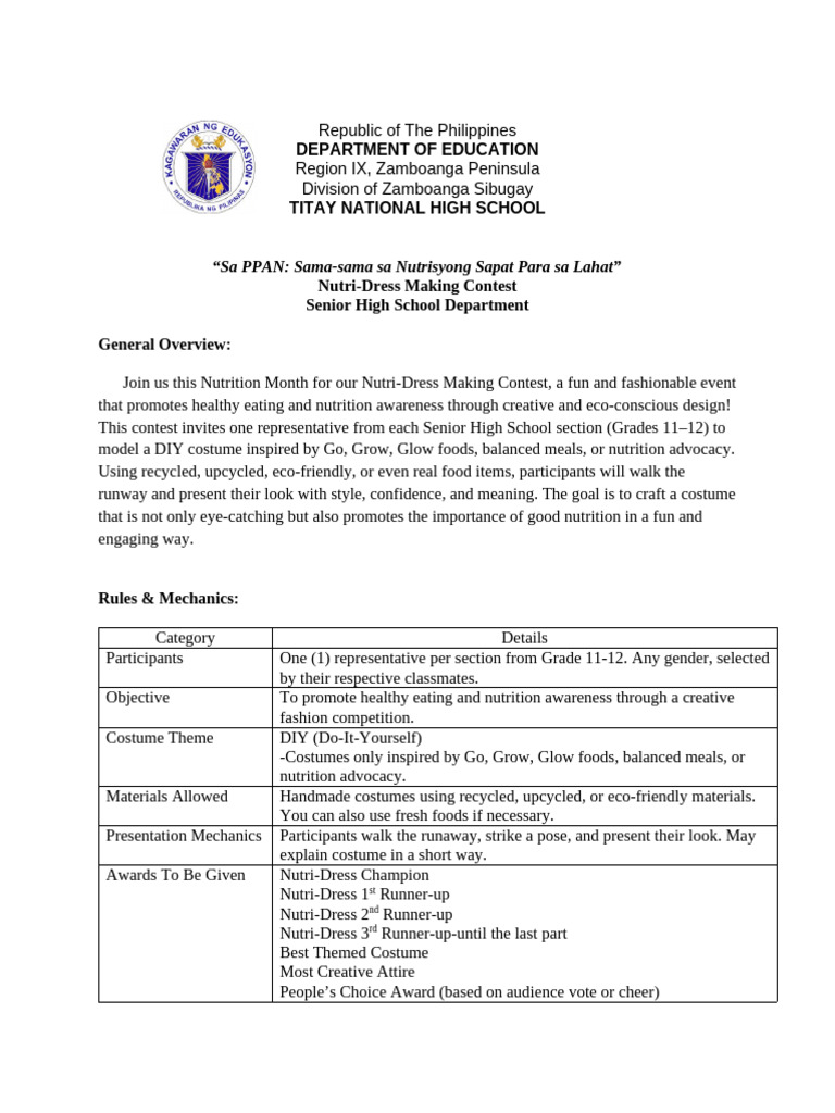 Nutri Dress Making Contest | PDF | Nutrition | Diet & Nutrition