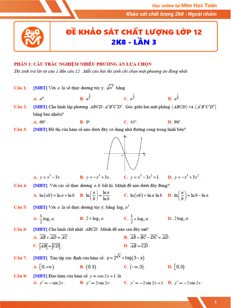 Đề Kscl Lớp 12 - 2k8 - Lần 3 | PDF