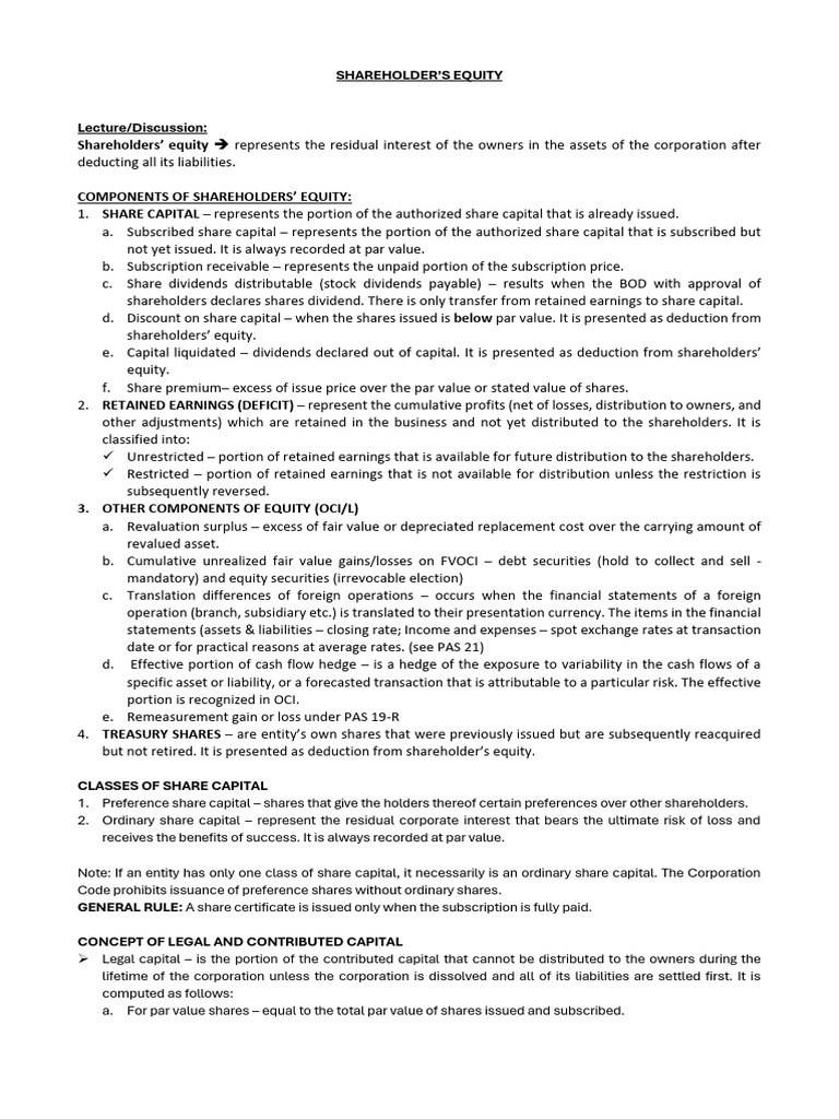 h25 Shareholders Equity | PDF | Equity (Finance) | Dividend