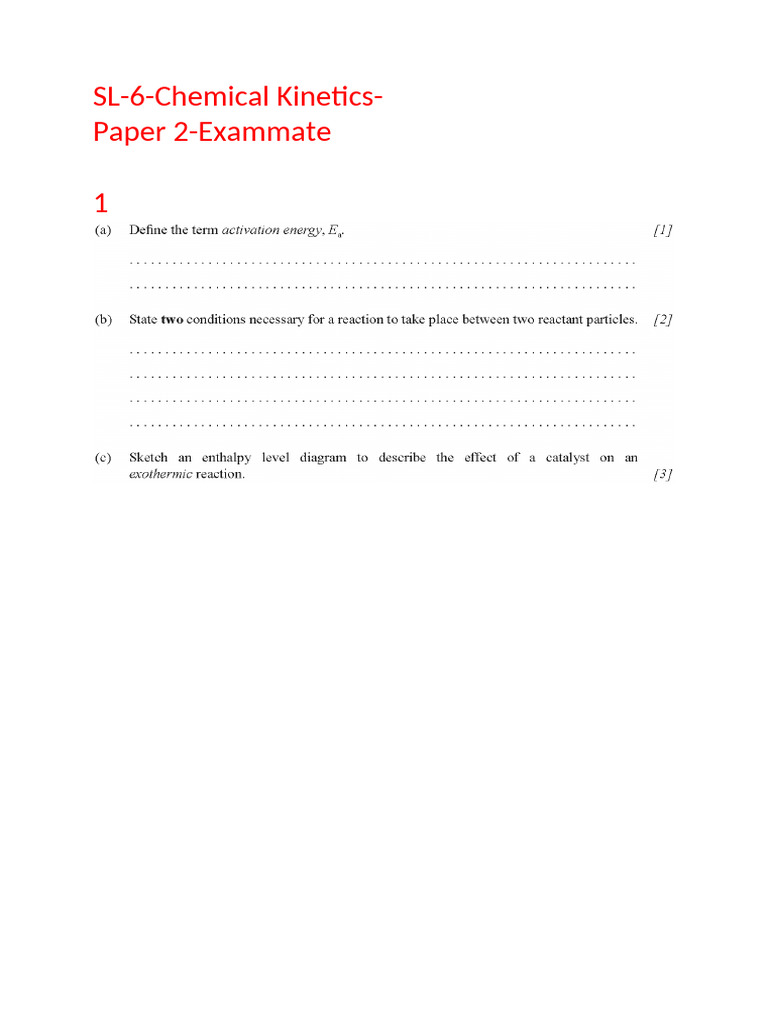 IBDP Chemical Kinetics-Paper 2-Worksheet | PDF