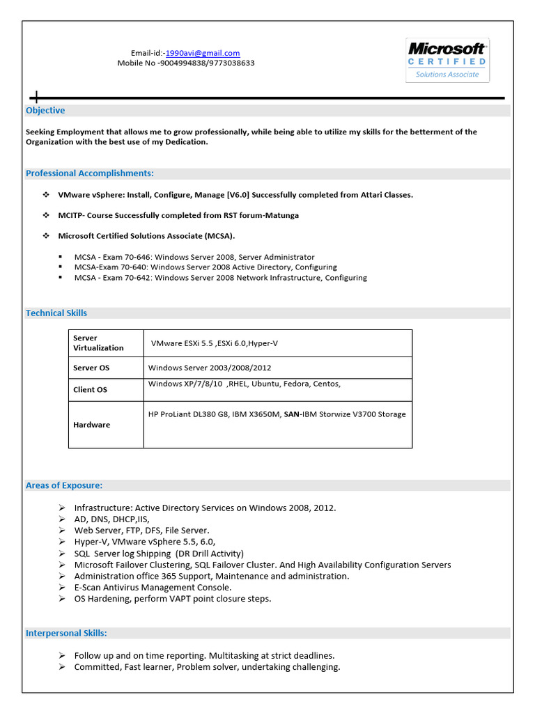 Avinash More - Resume | PDF | Hyper V | Microsoft Windows