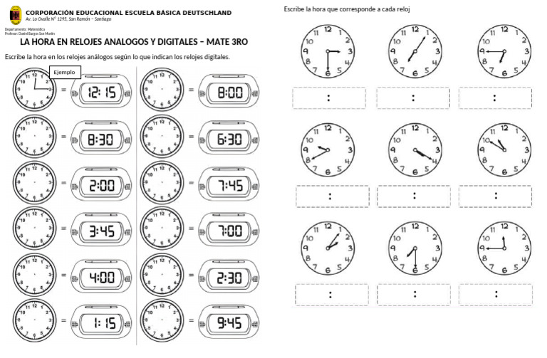 3ro Mate Reloj Analogo y Digital, La Hora | PDF