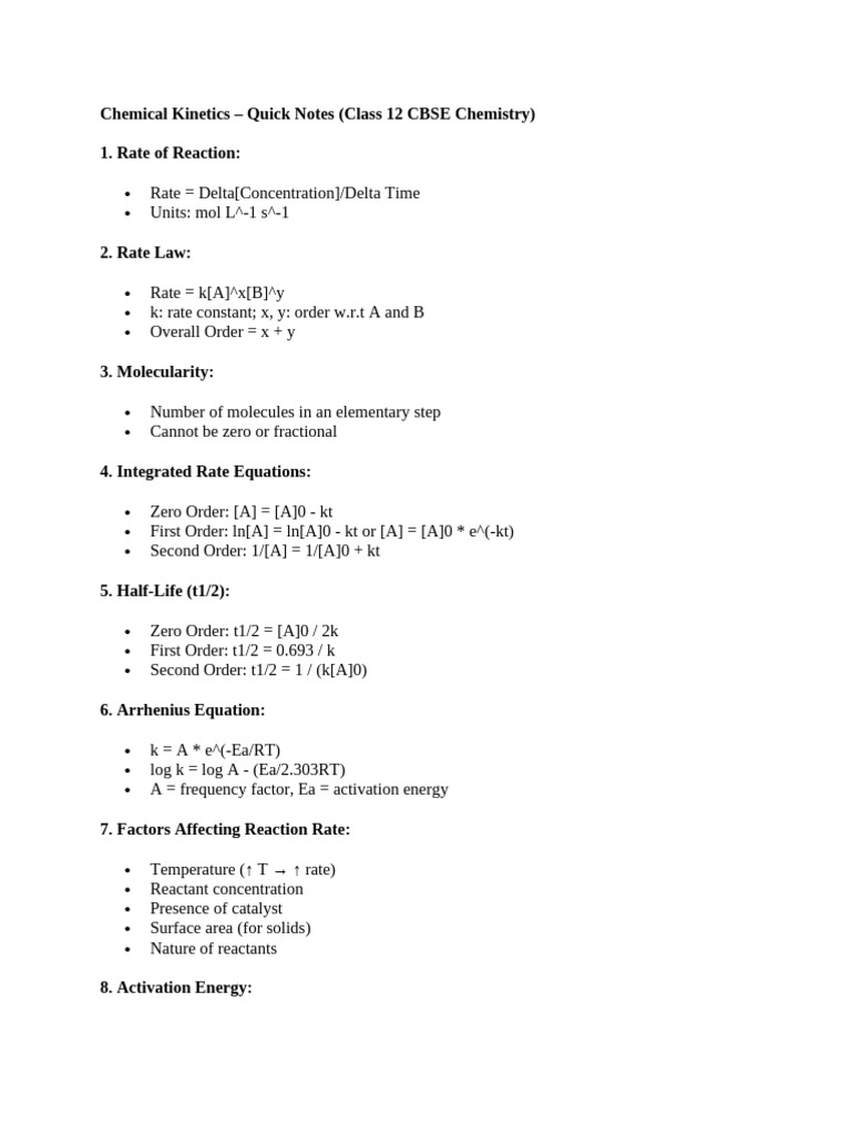 Class 12 Chemical Kinetics Notes | PDF