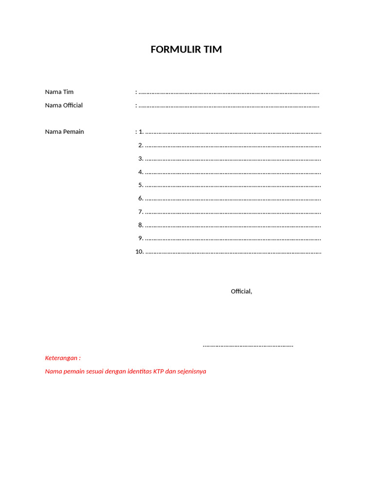 Formulir Tim | PDF