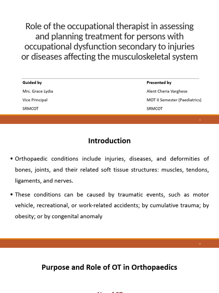 Role of OT in Orthopaedics | PDF | Shoulder | Anatomical Terms Of Motion