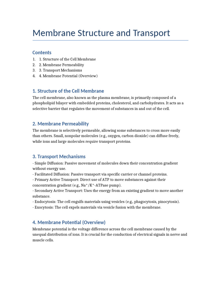 Cell Membrane Structure & Transport Mechanisms | PDF