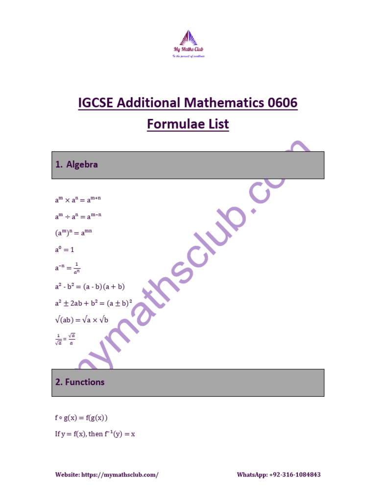 IGCSE Math B Formula Sheet | PDF