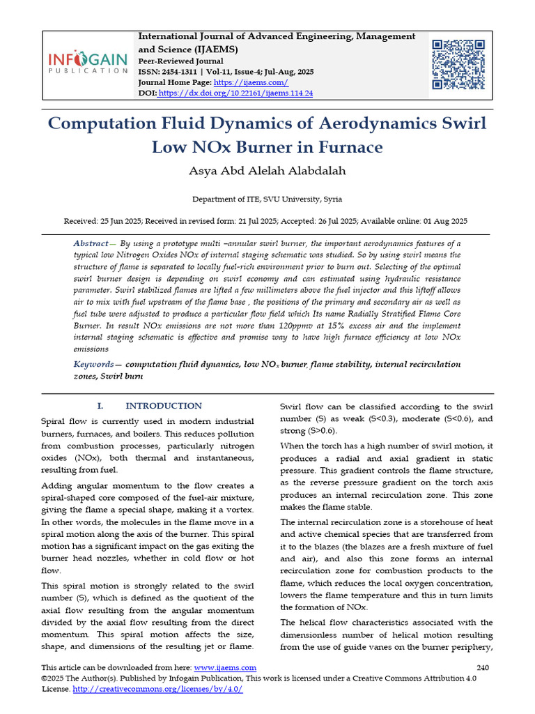 Computation Fluid Dynamics of Aerodynamics Swirl Low NOx Burner in Furnace | PDF | Fluid ...