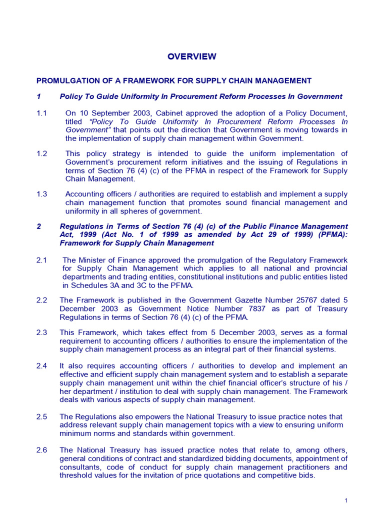 Overview Promulgation of Framework For Supply Chain Management | PDF ...