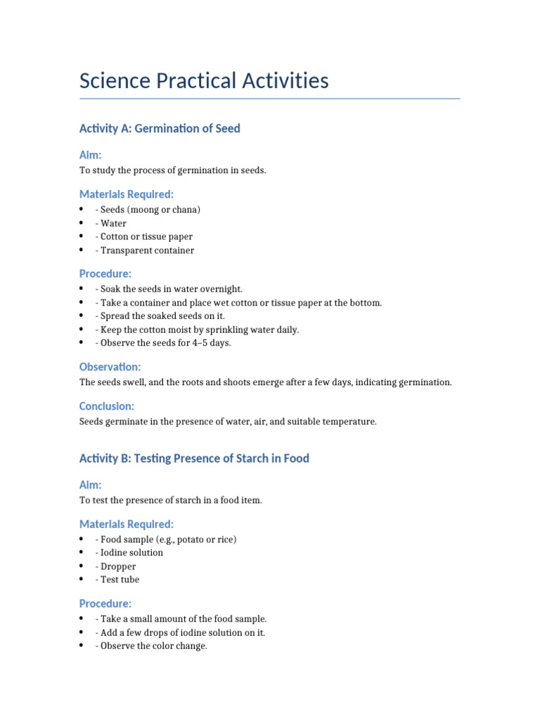 Science Practical Activities | PDF