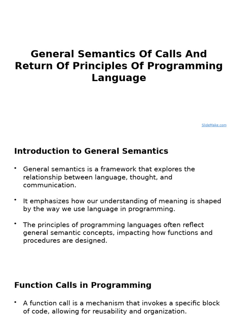 General Semantics of Calls and Return of Principles of Programming Language | PDF