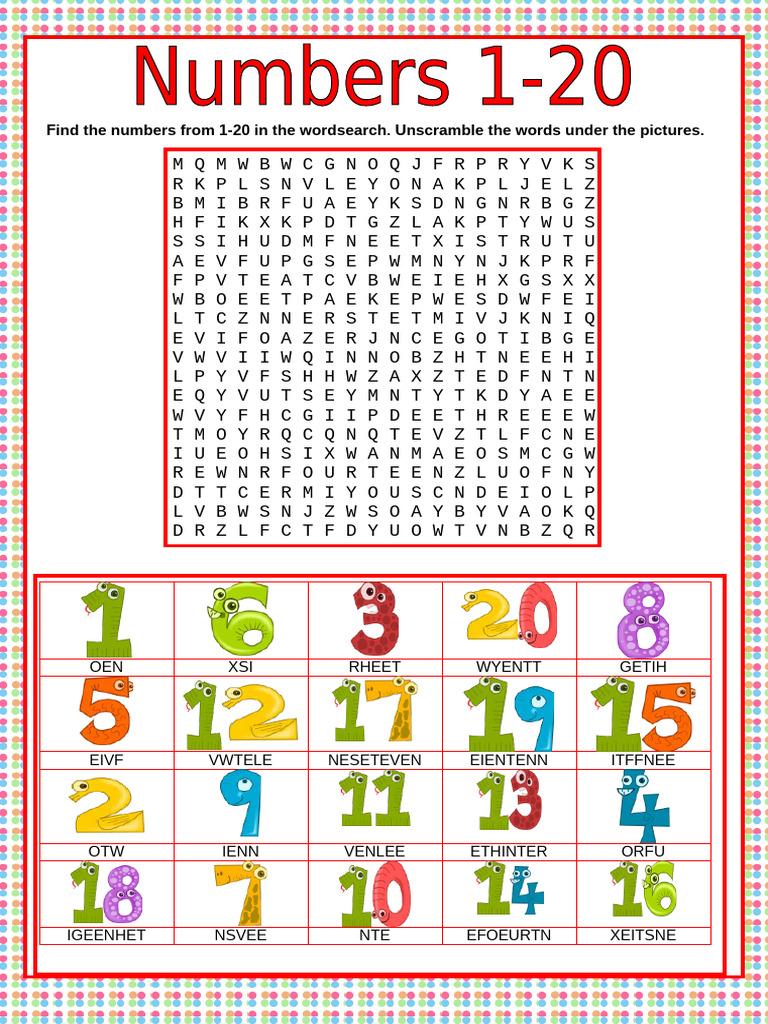 Numbers Wordsearch Fun Activities Games Games Icebreakers Warmers Coo ...