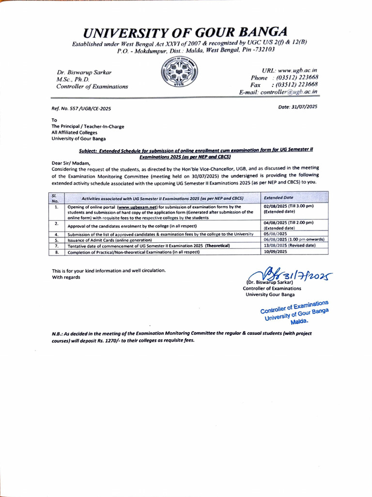 Sem II Nep & Cbcs Candidate Approval Examination 2025 31.07.2025 | PDF | Educational Stages