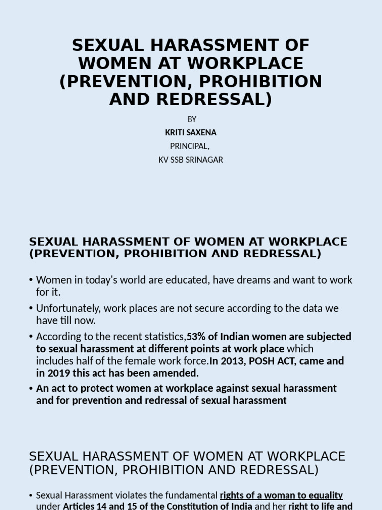 Sexual Harassment of Women at Workplace | PDF | Sexual Harassment | Justice