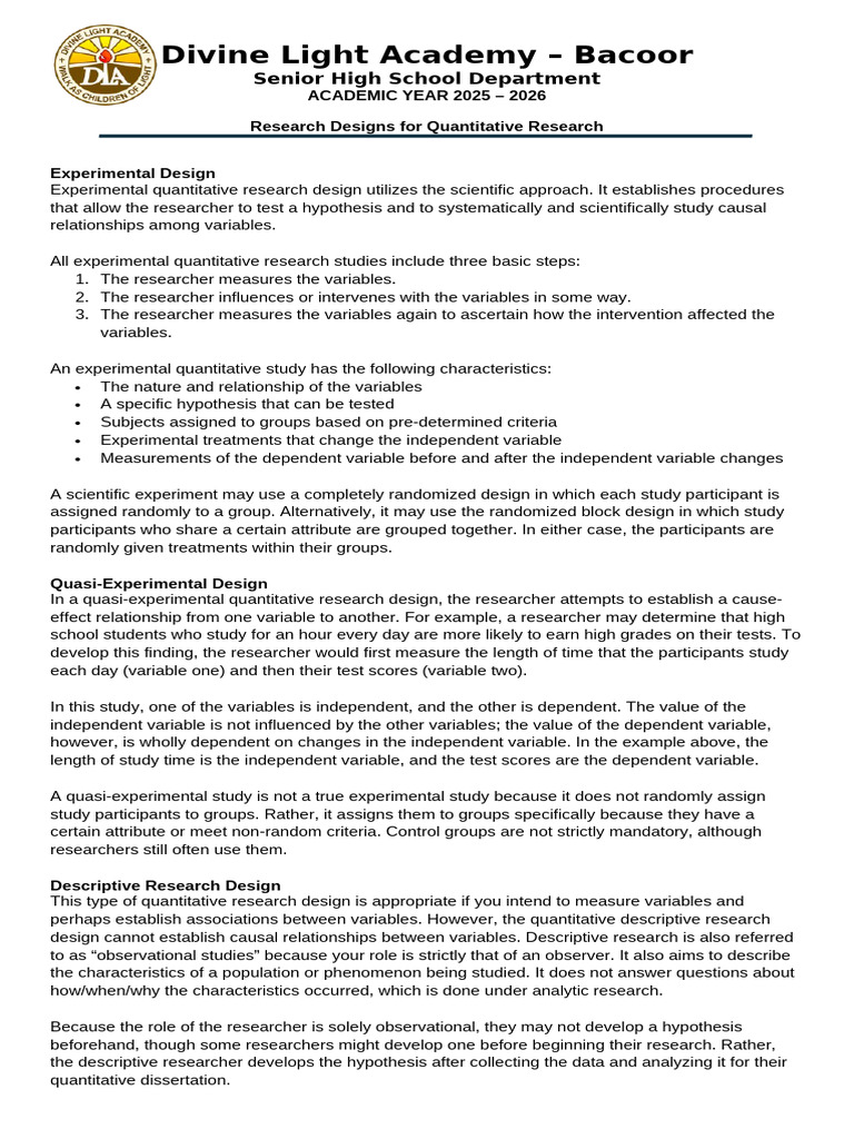 Research Designs For Quantitative Research | PDF | Causality | Experiment