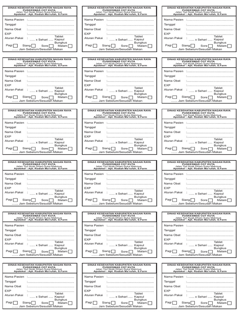 Kartu Puskesmas Cot Kuta Nagan Raya | PDF