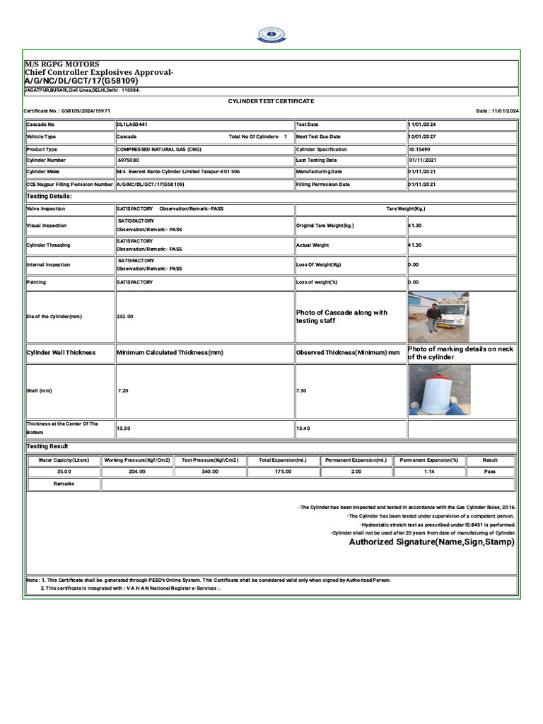 CNG Fabrication Certificate | PDF | Gas Technologies | Gases
