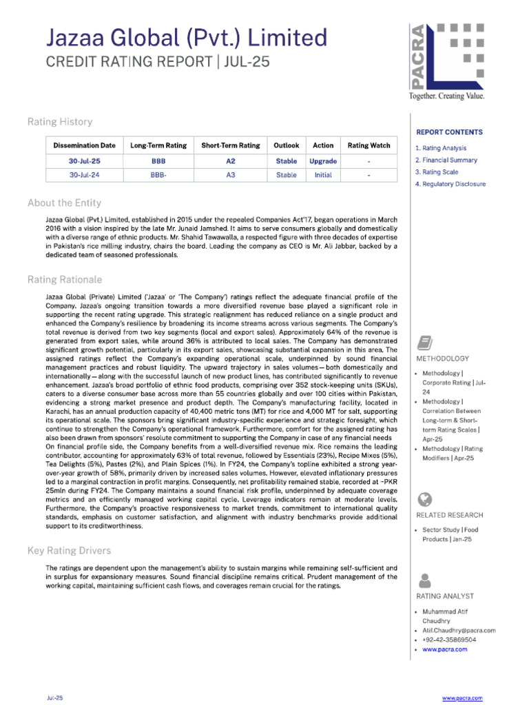 PACRA Upgrades The Entity Ratings of Jazaa Global (PVT.) Limited Report ...