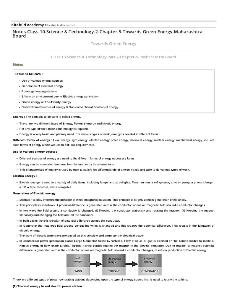 Class 10 Science: Towards Green Energy | PDF | Nuclear Fission ...