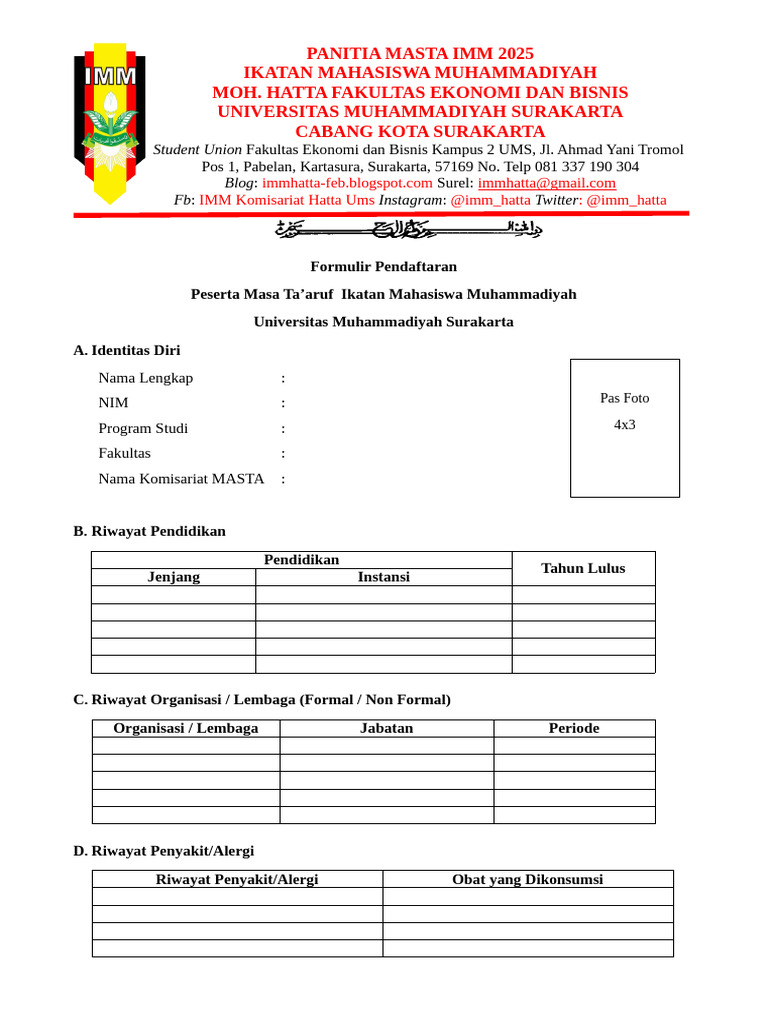 Pendaftaran MASTA IMM 2025 UMS | PDF