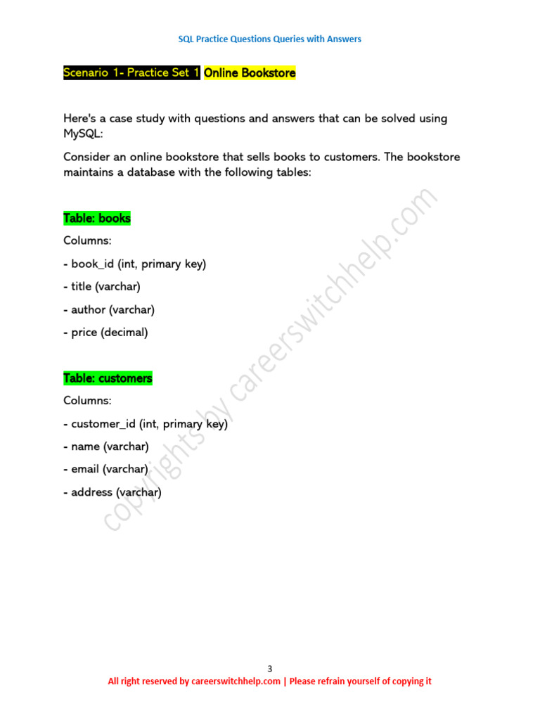 SQL Queries for Online Bookstore Practice | PDF | Table (Database) | Sql