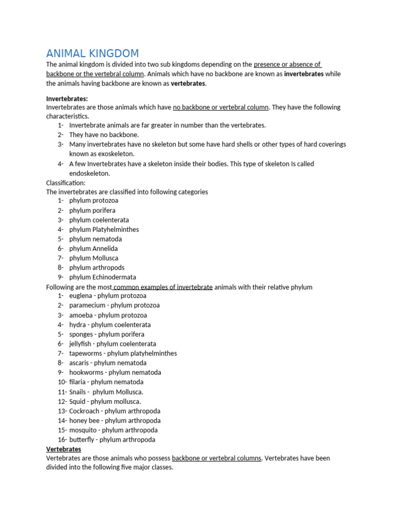 Animal and Plant Kingdom | PDF | Invertebrate | Plants