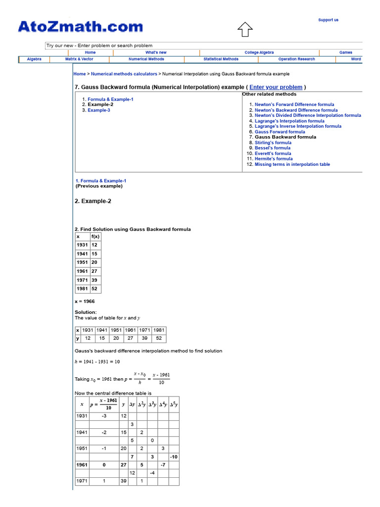 Gauss Backward Formula (Numerical Interpolation) Example-2 | PDF | Numerical Analysis | Finite ...