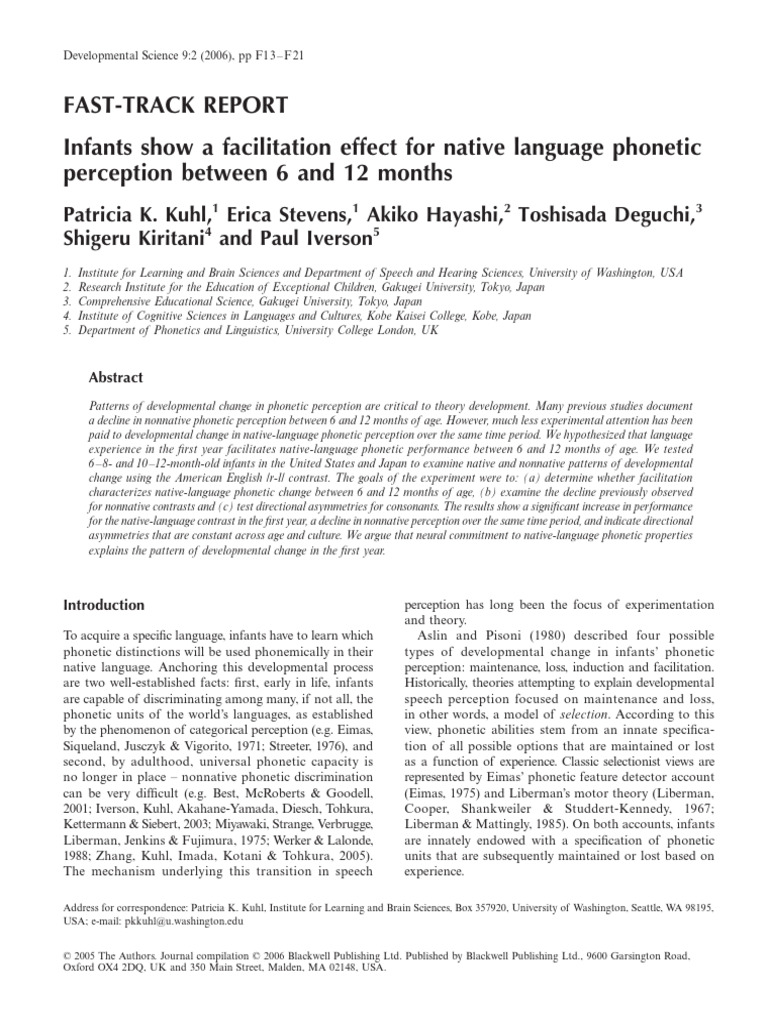 Infants' Native Language Phonetic Perception | PDF | Phonetics | Perception