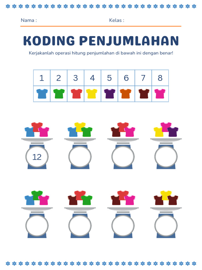 Koding Penjumlahan Lembar Kerja Numerasi Matematika Operasi Hitung ...