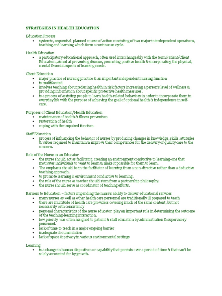 Strategies in Health Education | PDF | Health Education | Nursing