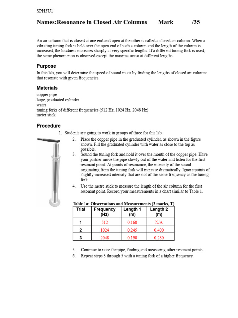 Lab 4 Resonance in Air Columns | PDF | Observational Error | Resonance