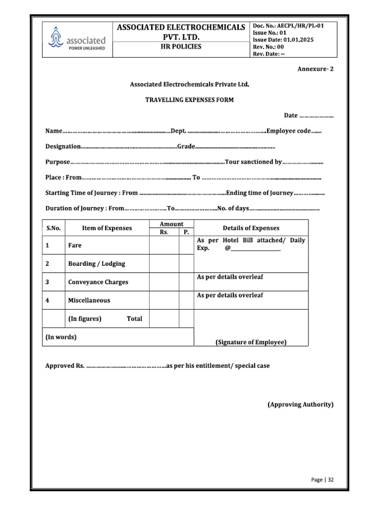 Travel Exp Form | PDF