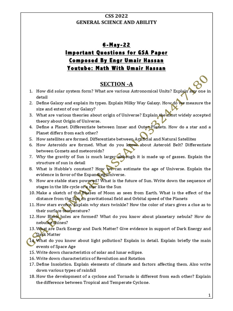 CSS GSA 2022 Past Paper Insights | PDF | Stars | Sun