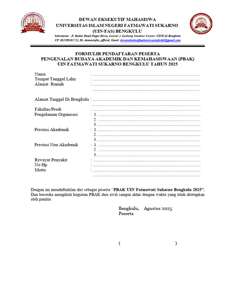 Formulir Dan Surat Pernyataan PBAK 2025 | PDF