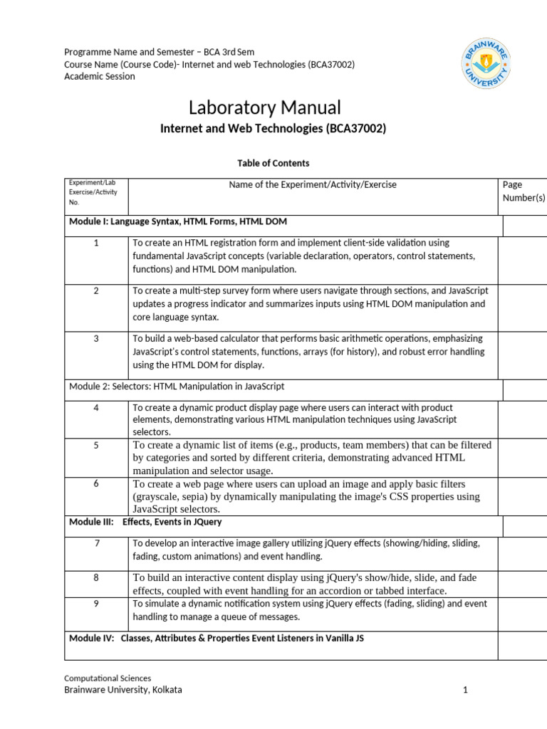 BCA 3rd Sem Internet & Web Tech Lab Manual | PDF | J Query | Bootstrap ...