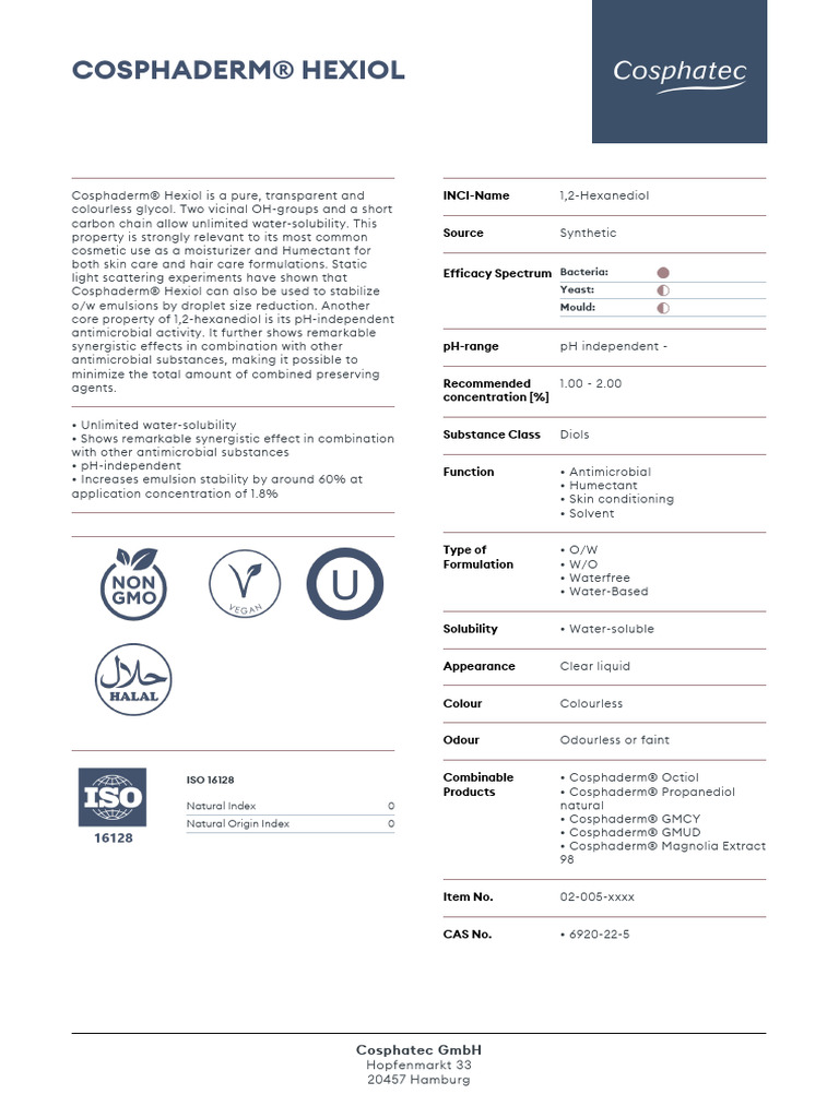 Cosphatec - Cosphaderm® Hexiol | PDF | Emulsion | Solubility
