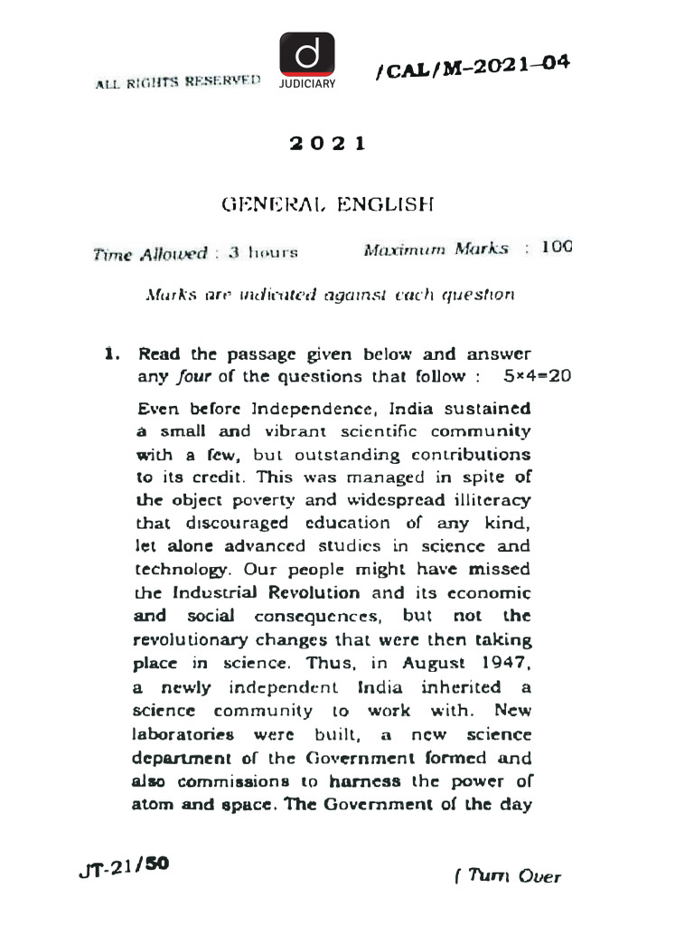 Bjs Mains 2021 General English Paper | PDF