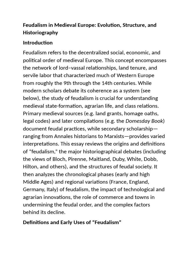 Feudalism in Medieval Europe | PDF | Feudalism | Serfdom