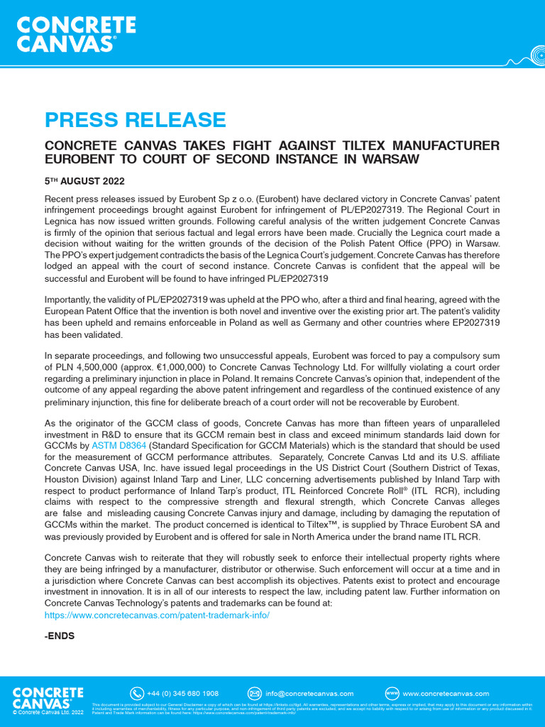 2208 Update On Tiltex Patent Legal Battle | PDF | Patent | Concrete