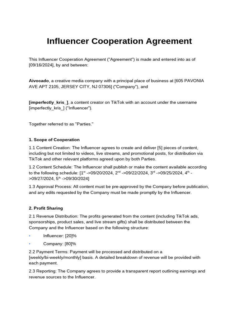 Influencer Collaboration Agreement Template | PDF