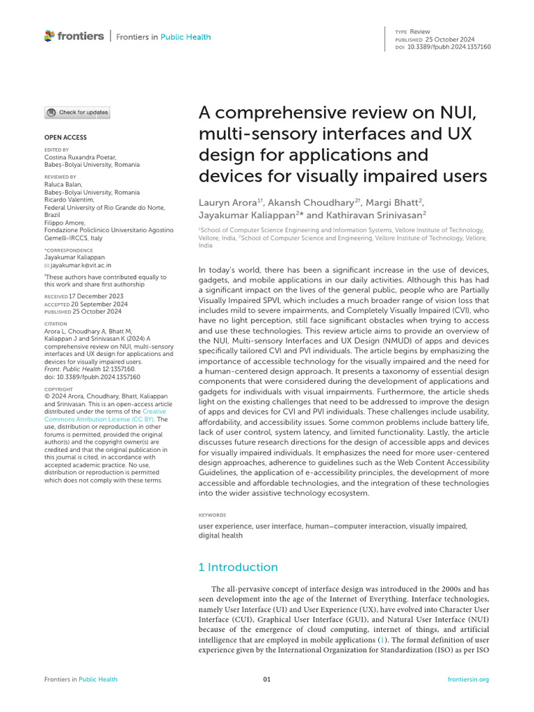 Review of NUI for Visually Impaired Users | PDF | Usability | User ...